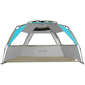 G4Free Easy Set up Beach Tent Deluxe XL, Portable Beach Shade 4 Person Pop up Sun Shelter UPF 50+ UV Protection Large Family Size(Lake-Blue)