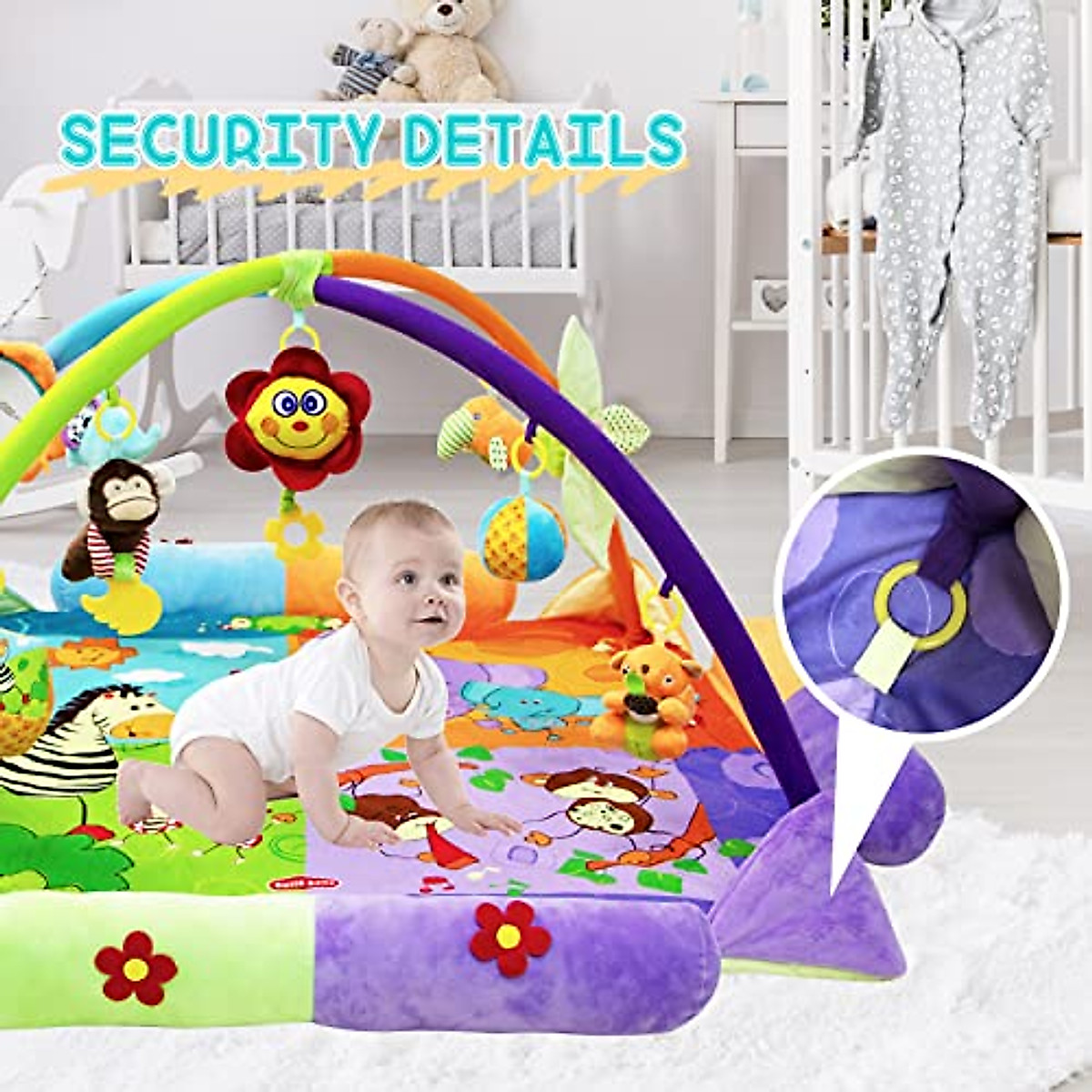 Baby Play Gym Activity Mat - Baby Gyms with 5 Sensory Toys and 1 Gym Mat for Sensory and Motor Skills Development Language Exploration for Baby Multiple Development Gifts for Toddlers