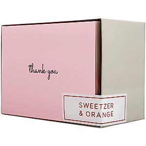Sweetzer & Orange – Pink Thank You Cards Bulk Box Set of 24 Blank Cards with Envelopes – 4x5.5” - Baby Shower Note Cards, Wedding Thank You Cards or Bridal Shower Thankyou Card