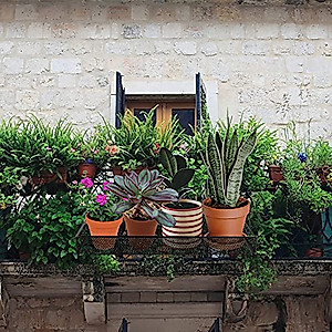 OBANGONG 2 PCS Iron Hanging Railing Planter Shelf Basket with Hooks,Balcony Plant Pot Shelf Holder Fence Flower Stand Basket for Patio Porch Fence and Balcony Decorate