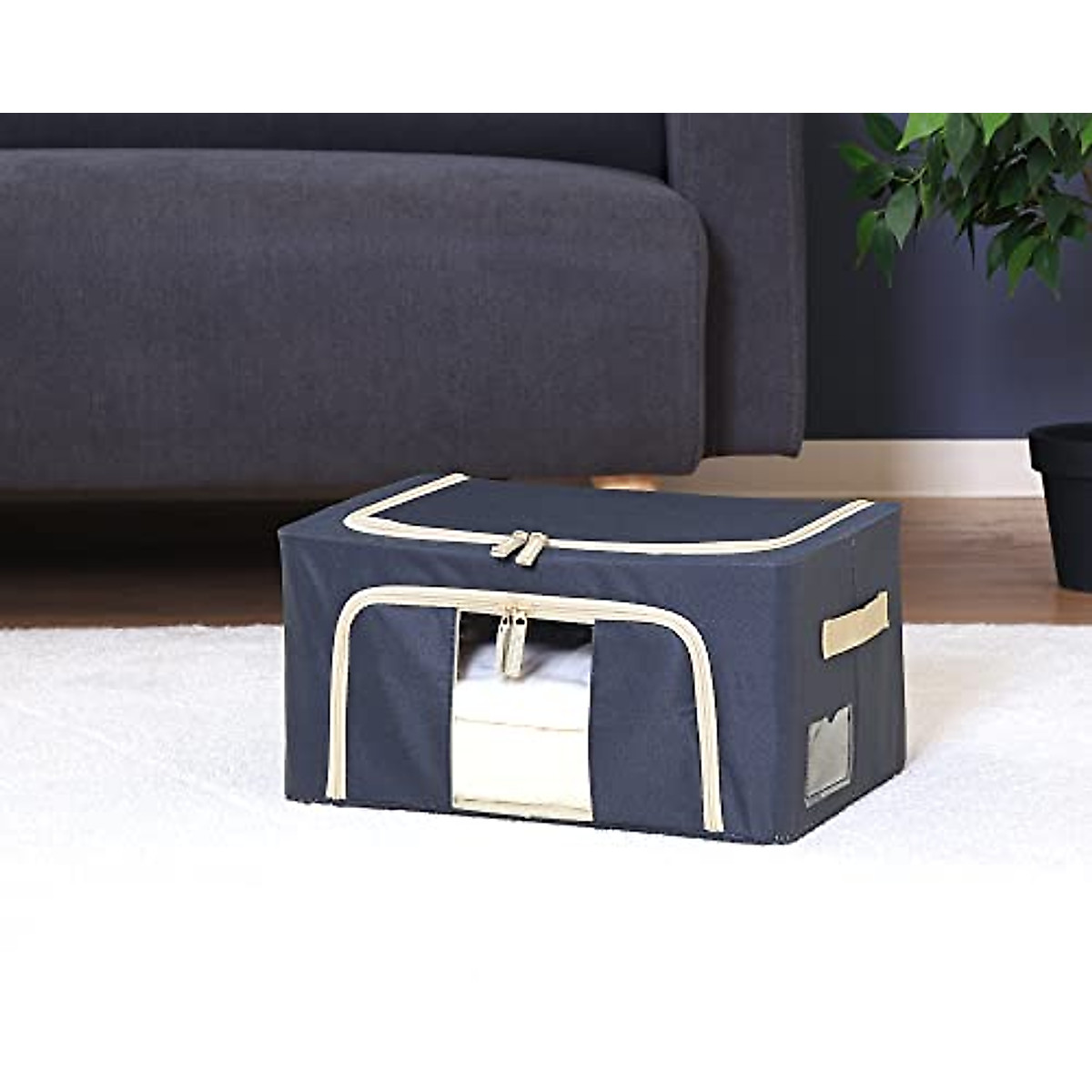 Fuji Boeki 63513 Storage Box, Width 15.4 x Depth 11.4 x Height 7.9 inches (39 x 29 x 20 cm), Blue, 5.6 gal (22 L), with Small Window, Stackable