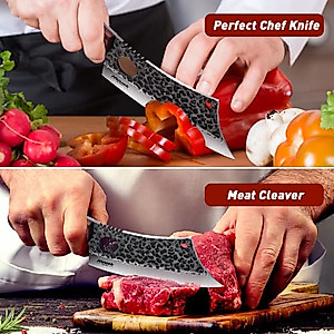 Huusk Chef Knife Set Hand Forged Japanese Kitchen Knife with Sheath Outdoor Cooking Camping Knife Set