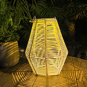 【Limited Promotion】Solar Lantern Outdoor Rattan Hanging Solar Light Solar Table Lamp Waterproof with Warm Light Bead for Patio Yard Garden Wedding Landscape Decoration - Auto on/Off (Light Beads)