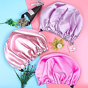 3 Pieces Kids Satin Bonnet Night Sleep Caps, Adjustable Sleeping Hat Soft Silk Flower Night Hats for Natural Hair Teens Toddler Child Baby Reversible Double
