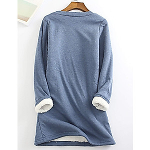 Yeokou Women Warm Sherpa Lined Fleece Crewneck Sport Sweatshirt Pullover Loungewear（Blue-S）