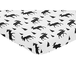 Sweet Jojo Designs Black and White Woodland Moose Baby Boy Fitted Mini Portable Crib Sheet for Rustic Patch Collection - for Mini Crib or Pack and Play ONLY