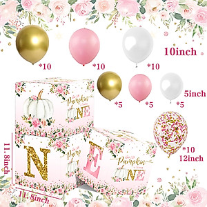 Fall Baby Shower Decorations,3Pack Little Pumpkin ONE Birthday Balloon Box Pink Autumn Flower Print for Fall Themed Photo Props Backdrop,1st Birthday Girl Decorations