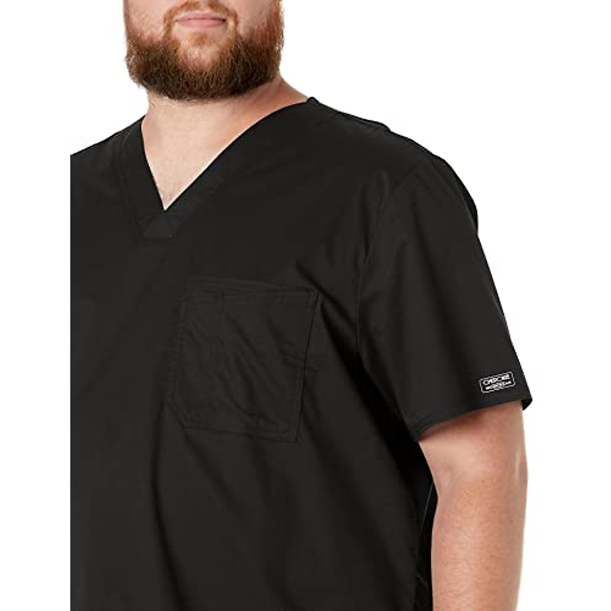 Cherokee Men's V-Neck Scrub Top, Traditional Fit with Double Chest Pocket and Side Vents 4743, L, Black