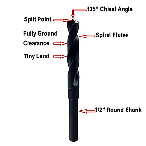 MAXTOOL 5/8" Silver and Deming Drill Bits HSS M2 S & D Drill Bits Prentice Twist Drills Black Oxide 1/2" Reduced Shank 6" OAL; SD02B00R040