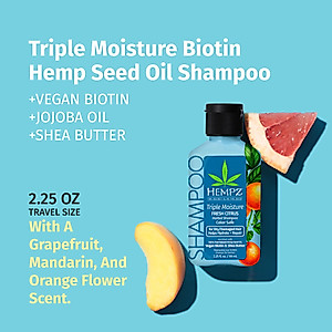 Hempz Biotin Hair Shampoo - Triple Moisture Peach & Grapefruit - For Growth & Strengthening of Dry, Damaged Hair - Travel Size 2.25 Fl OZ