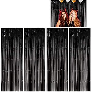 Moohome 4 Pack 3ft x 8ft Black Foil Fringe Curtain, Tinsel Door Fringe Backdrop Curtain for Birthday Wedding Engagement Graduation Celebration Bachelorette Party Decorations