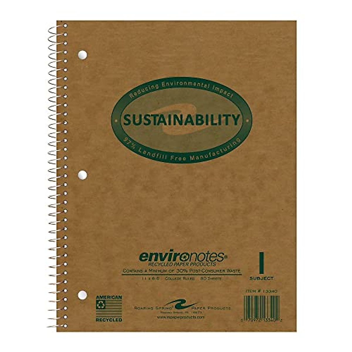 Roaring Spring One Subject Wire bound Notebook, 11″ x 8.5″ 80 Sheets Recycled Paper, College ruled, Proudly Made in USA!
