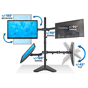 Mount-It! Quad Monitor Stand | Height Adjustable Free Standing 4 Screen Mount | Fits Monitors up to 32 Inches | Black, Steel | MI-2784