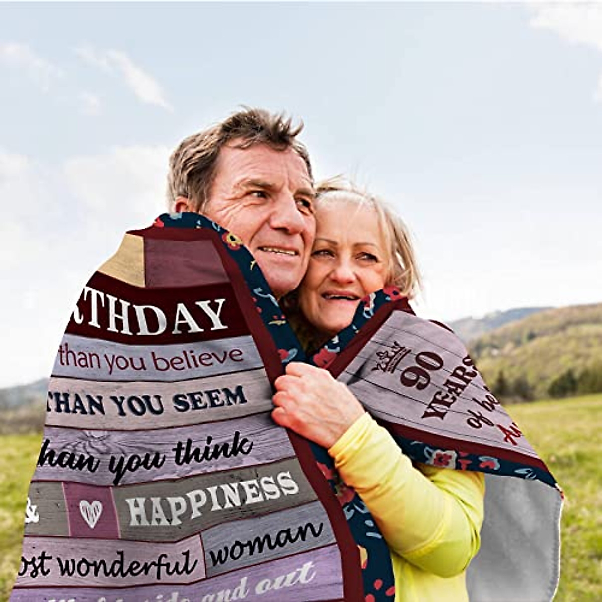 Muxuten 90th Birthday Gifts for Women Blanket 60"X50" - Gifts for 90 Year Old Woman - 90 Year Old Birthday Gifts for Women - 90th Birthday Decor Gift Ideas - 90th Birthday Gifts for Men Mom Grandma