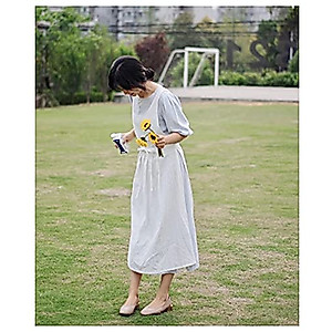 losofar Women Girls Vintage Pleated Split Apron V Neck Gardening Works Cotton Overall Smock Pinafore Dress (white, 40" L)