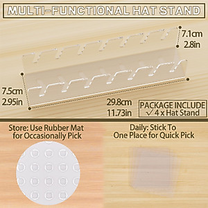 ACTBIO Hat Stand for Baseball Caps, 2 Pcs No Install Acrylic Hat Organizer for 14 Baseball Caps, Hat Holder Hat Storage Hat Display Baseball Cap Rack for Bedroom, Closet, Dresser, Office (Clear)