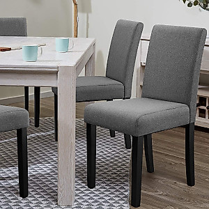 Furniwell Dining Chairs Upholstered Parson Urban Style Kitchen Living Room Side Padded Chair with Solid Wood Legs Set of 4 (Fabric, Grey)