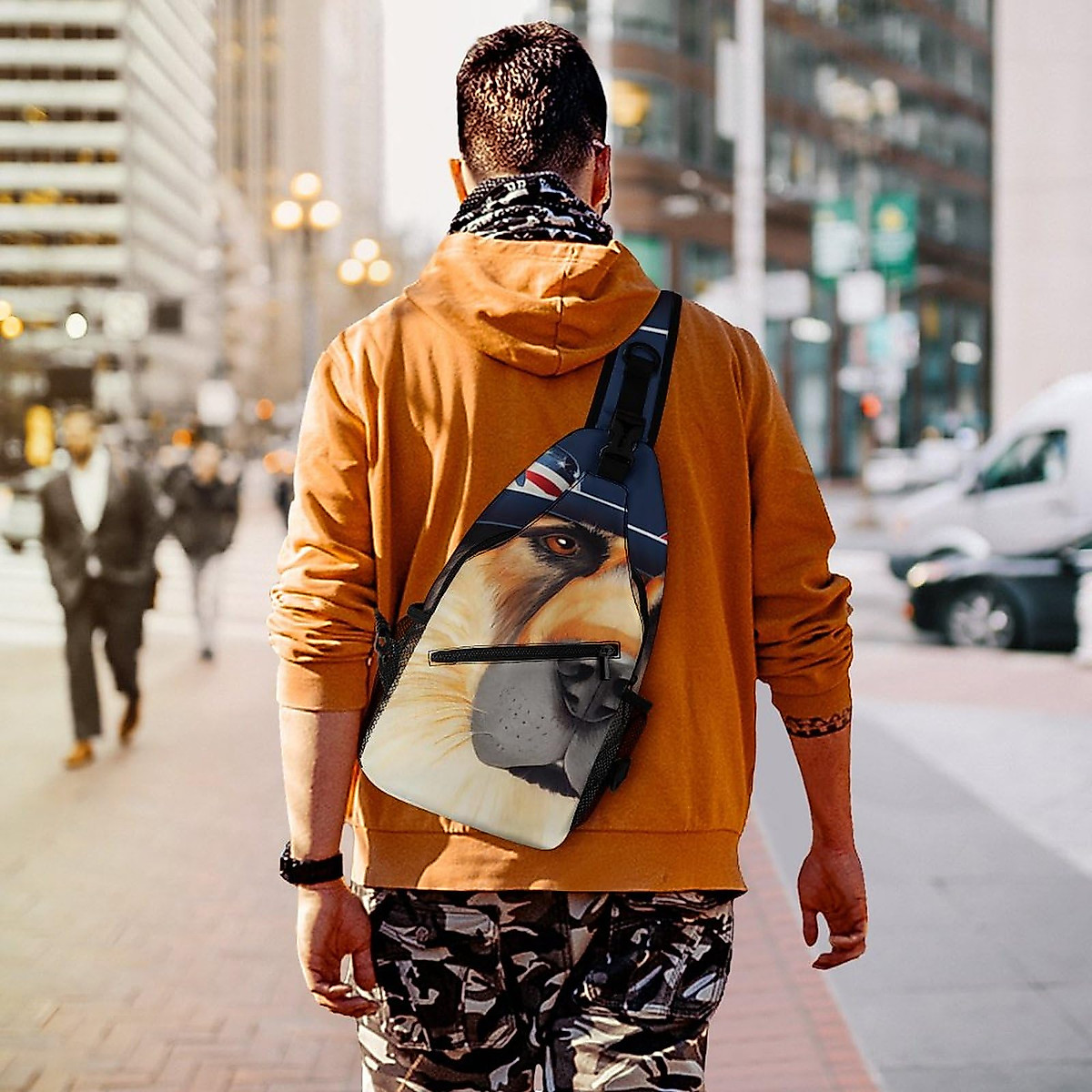 NAWFIVE Sling Bag German Shepherd Dog Crossbody Backpack with Anti Theft 4th of July Adjustable Shoulder Bag for Travel,Hiking,Cycling,Camping