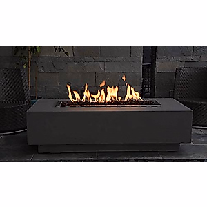 Elementi Granville Fire Table Cast Concrete Natural Gas Fire Table, Outdoor Fire Pit Fire Table/Patio Furniture, 45, BTU Auto-Ignition, Stainless Steel Burner, Lava Rock Included