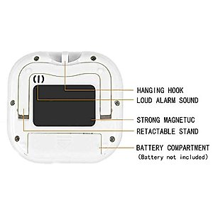 Timer, Multi-Functions Magnetic Countdown Kitchen Digital Timers ,Use for Cooking,Classroom,Bathroom,Teachers,Kids Time Management,White(No lncluded Battery)