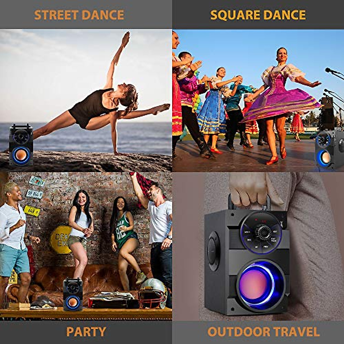Bluetooth, Portable Wireless Speaker with Subwoofer Heavy Bass, 2 Loud , LED Lights, FM Radio, Remote Control, MP3 Player Powerful, Suitable for Travel, Indoor and Outdoor