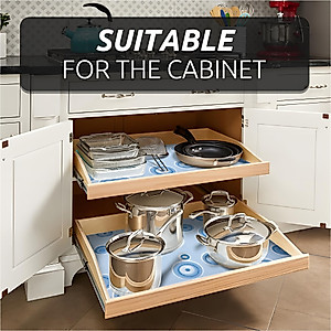 FIFTY FEET 12X120 Inch Shelf Liner for Kitchen Cabinets, PVC Drawer Liner for Dresser Non-Slip Bathroom, Non-Adhesive Cabinet Liner Washable (Blue Bubble)(1 Roll)