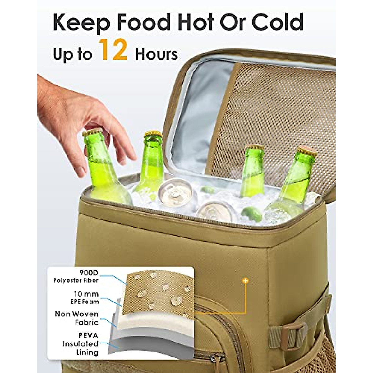 TACTICISM Backpack Cooler 38 Cans Tactical Lunch Backpack for Men Work - Molle Soft Cooler Backpack Insulated Waterproof Leak Proof - Camping Beach Kayaking Hiking Fishing Accessories - Brown