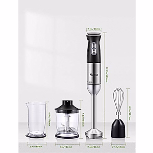 Hand Blender, Handheld Blender Electric, 5-in-1 Multifunctional Immersion Blender, 12 Speed and Turbo Mode, Stainless Steel Blade with Whisk, Chopper/Grinder Bowl and Beaker/Measuring Cup, by Yabano (4 in 1)