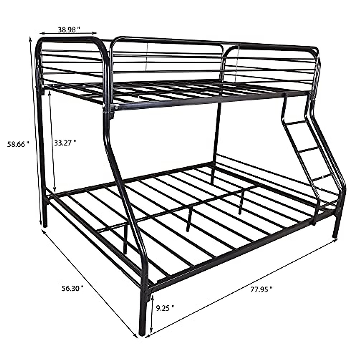 EMKK Twin Over Full Metal Bunk Bed Heavy Duty Bunk Beds Frame with Side Ladders Convertible Bunkbed with Safety Guard Rails, Metal Bunk Bed Frame, No Box Spring Needed