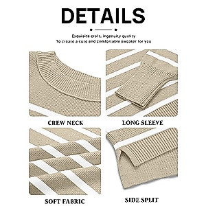 MEROKEETY Womens Striped Cute Trendy Going Out Side Split Pullover Sweater for Teen Girls, Oatmeal, Small