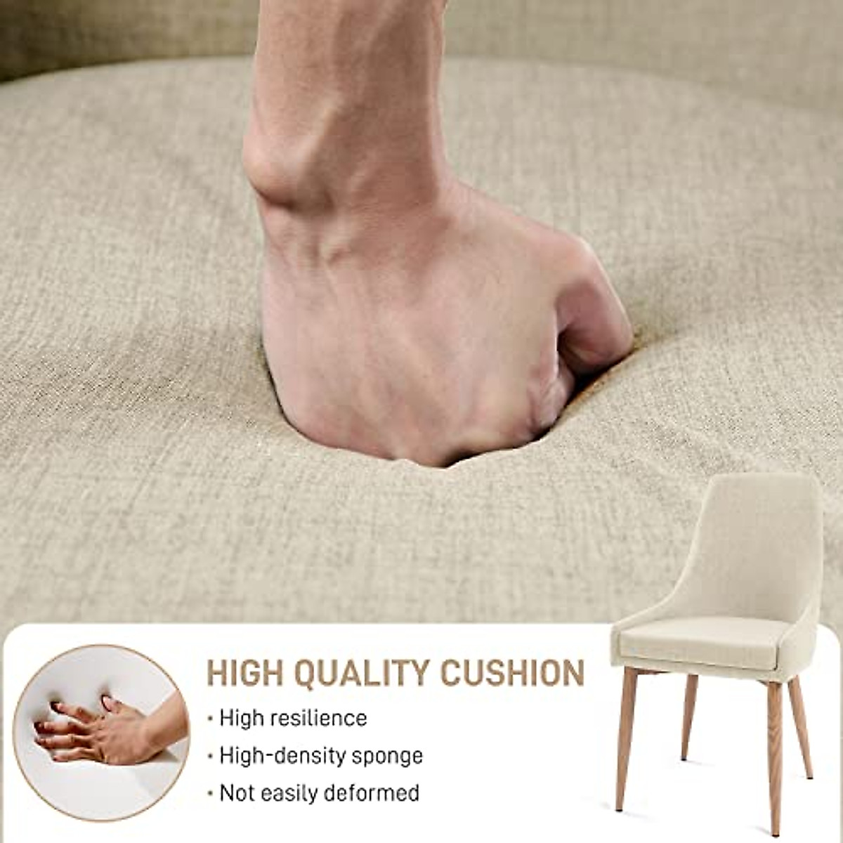 E&D FURNITURE Dining Chairs, Upholstered Metal Leg Living Room Chair Set of 4 Accent Beige Fabric Dining Comfy Chair for Kitchen and Dining Room