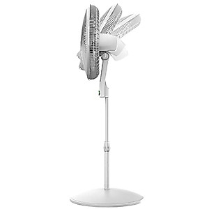 Lasko EcoQuiet Oscillating Pedestal Fan with Whisper Quiet DC Motor, 12 Speeds, 8 Hour Timer, Adjustable Height, Remote Control, White, S18705, Large