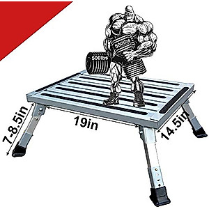 HELESIN RV-Folding-Step, 19" x 14.5" Aluminum Platform Step and Ladder Supports Up to 1,000lbs, Includes Non-Slip Rubber Feet, More Stable for Trailer, Motorhome, SUV, Camping