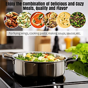 AuFranc® 4 Quart Tri-ply Stainless Steel Stockpot with Glass Lid, Induction Stock Pot Compatible with All Cooktops, Non-Toxic Soup Pot with Riveted Handles, Oven & Dishwasher Safe (Silver)