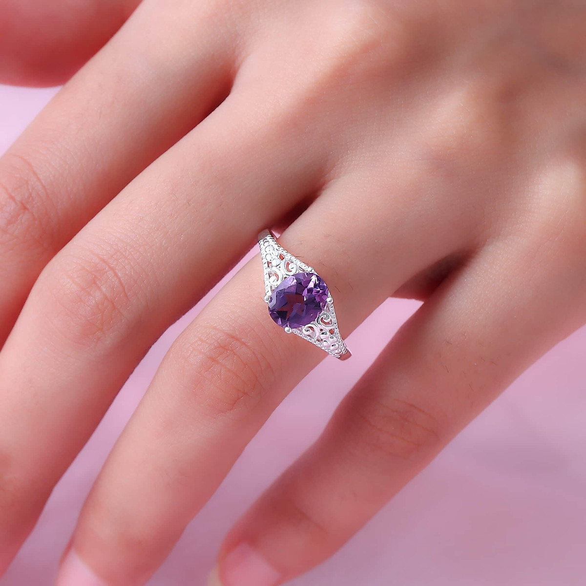 Shop LC Purple Amethyst Ring for Women 925 Sterling Silver Vintage Healing Crystal Jewelry Gifts for Women Ct 1.4 Size 10 Birthday Gifts