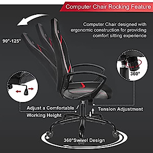 Toszn Office Chairs, Gaming Chair Swivel Ergonomic Computer Desk Chair with Mesh Padded Seat Adjustable Video Gamer Chairs for Teens, Back Support and Nylon Armrest Red