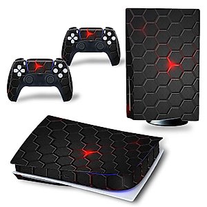 FOTTCZ Vinyl Skin for PS5 Disk Edition Console & Controllers Only, Sticker Decorate and Protect Equipment Surface, Black Nest
