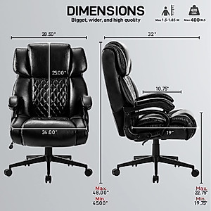 YI DANICA High Back Big & Tall 400lb Office Chair - Heavy Duty Metal Base, Adjustable Tilt Angle Large Bonded Leather Ergonomic Executive Desk Computer Swivel Chairs