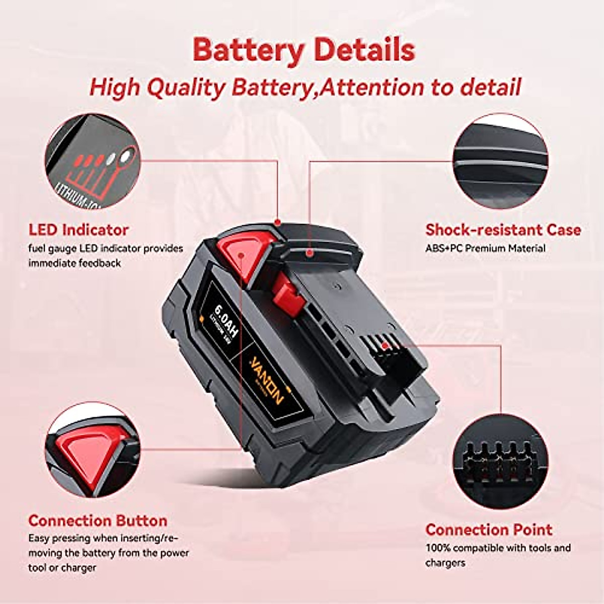 VANON 2 Pack High Output 6.0Ah M-18 Battery Replace for Milwaukee 18V Battery Lithium ion XC 48-11-1850 48-11-1852 48-11-1860 48-11-1828 with Premium Rechargeable System Chip Batteries