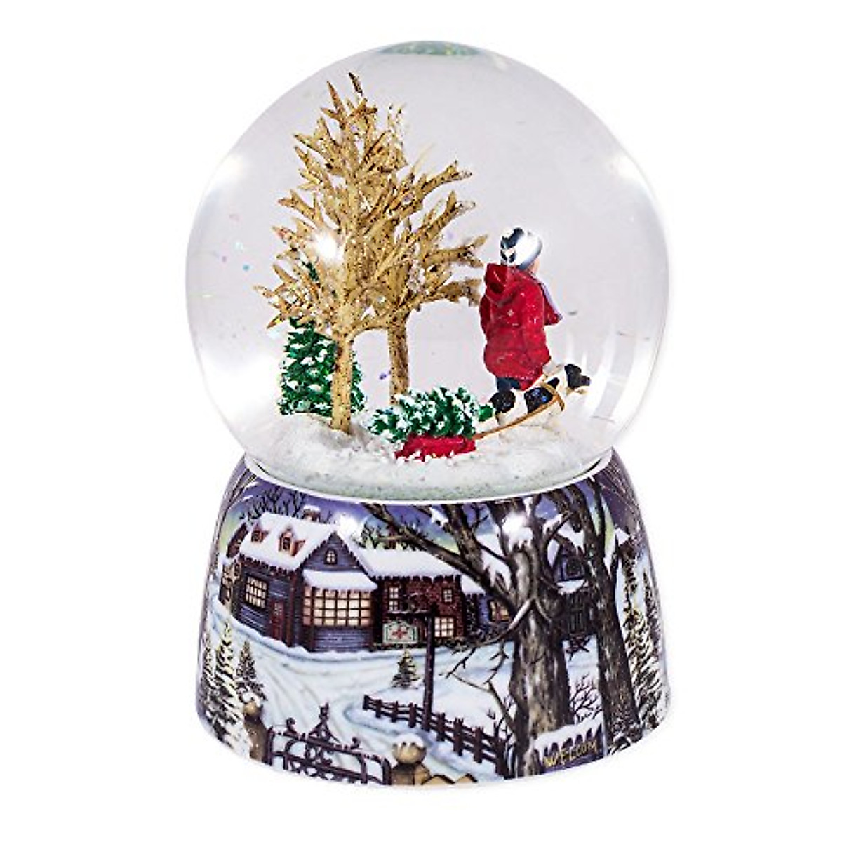 Roman Merry Xmas Snowy Woodland Scene Music Snow Globe Glitterdome Plays O Xmas Tree