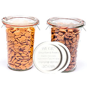 Weck Canning Jars 743 Sourdough Starter,Set of 2 Weck Mold Jars made of Transparent Glass,Set includes 2 WECK Mold 743 Jars with Glass & Keep Fresh Lids, Gaskets and Clips