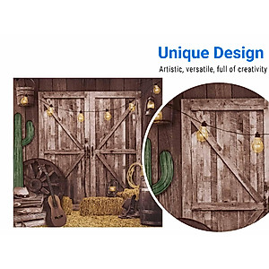 Funnytree 6 x 6 FT Western Cowboy Backdrop Western Party Supplies Decorations Wild West Decor Rustic Wooden House Barn Photography Background for Kids Boy Children Boy Baby Birthday Banner Photo Booth