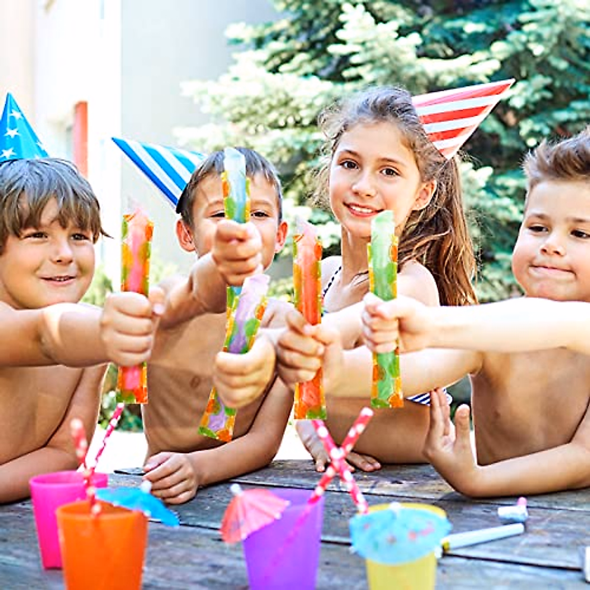 200 Pack Popsicle Bags, Lemon Pattern Ice Pop Bags, 11x2'' Freeze Pop Bags for Kids Adults, Popsicle Molds Bags with Silicone Funnel for DIY Yogurt Tubes, Fruit Smoothies and Summer Ice Party Favors