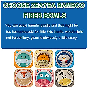 ZEAYEA 6 Pack Bamboo Kids Bowls, 10 Oz Durable Cartoon Bowls for Children, BPA Free Cute Snacks Bowls, Square Dinner Tableware for Serving Soup, Cereal, Pasta, Ice Cream, Dishwasher Safe