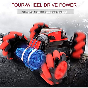 GoolRC RC Stunt Car, 4WD 2.4GHz Remote Control Car, Deformable All-Terrain Off Road Car, 360 Degree Flips Double Sided Rotating Race Car with Gesture Sensor Watch Lights Music for Kids (Blue)