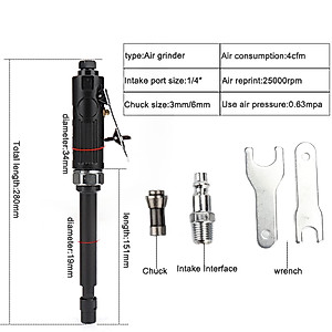 Baisiky 11" Extra Long Extension 1/4“ Straight Air Die Grinder, High Speed Extended Long Shaft Air Die Grinder Tool
