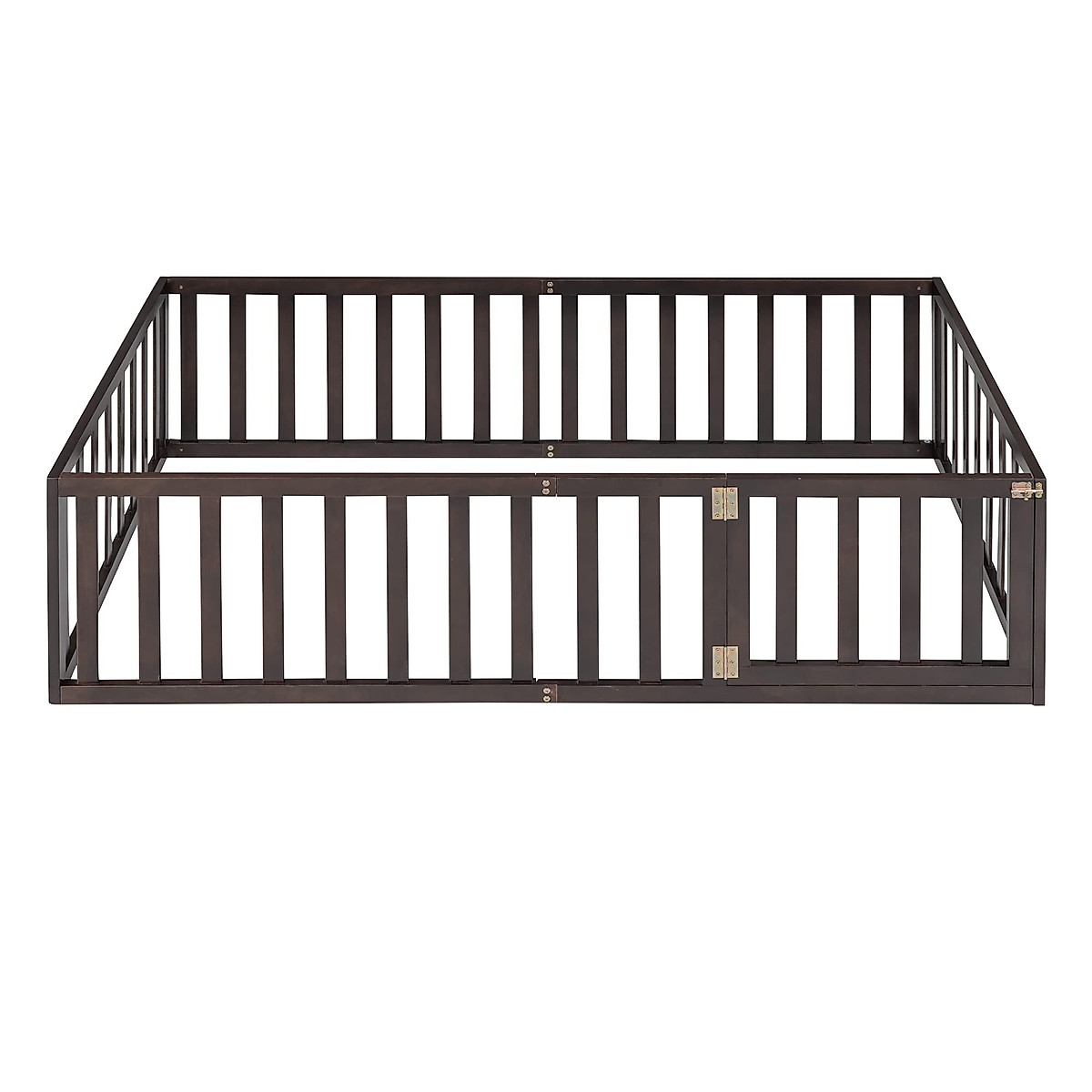 LZ LEISURE ZONE Twin Size Platform Bed with Fence, Solid Wood Floor Bed Frame with Door, Twin Size Daybed Fram, Espresso