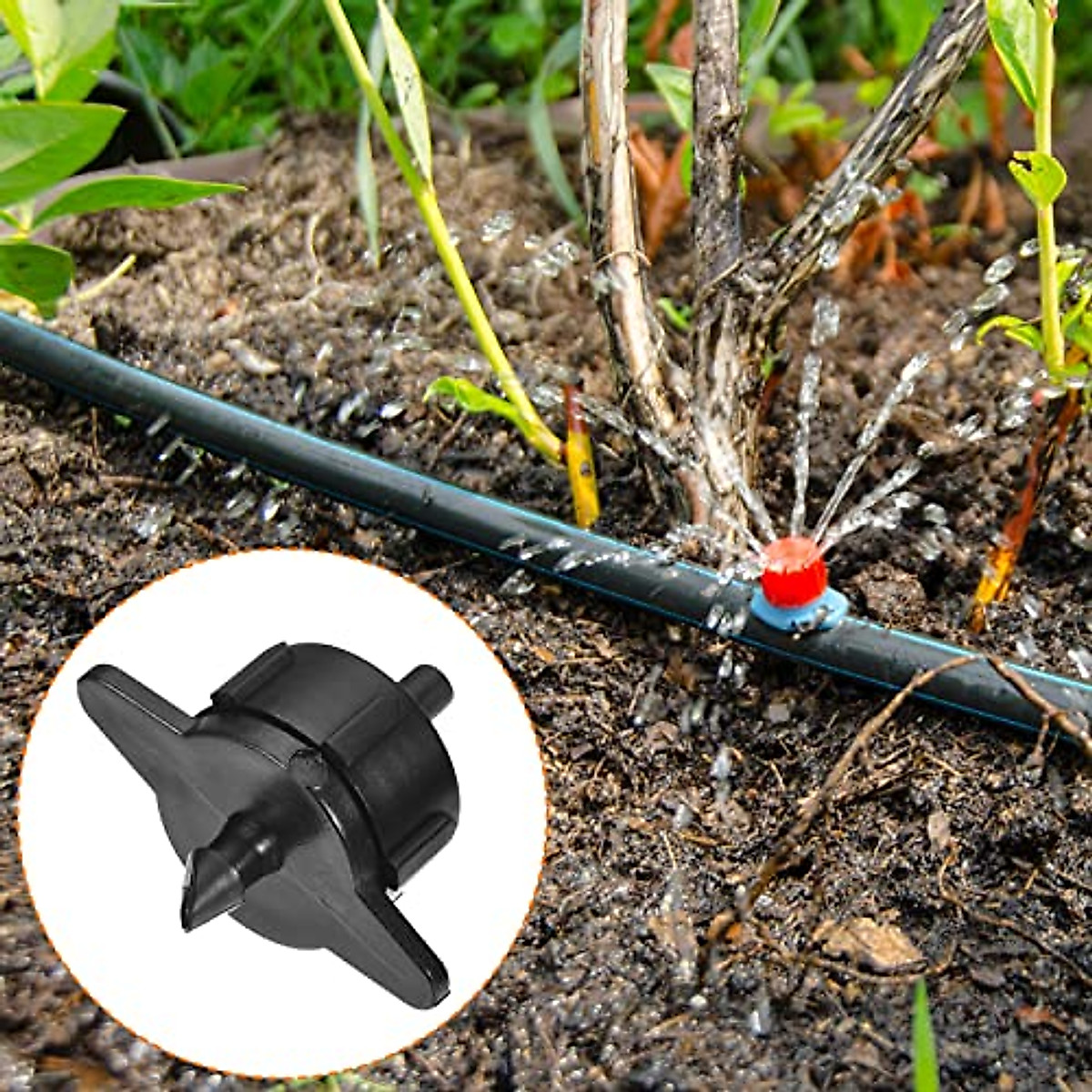 M METERXITY 60 Pack Irrigation Drip Emitters - Garden Lawn Pressure Compensating Dripper Constant Flow Apply to Watering System (33x23.5mm Black)