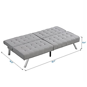 anwickjeff Futon Sofa Bed Couch Memory Foam Futon Bed,Modern Sofas for Living Room,Convertible Sleeper Sofa w/Removable Armrests,Love Seat for Compact Living Spaces Offices Dorm Bonus Room (Grey)