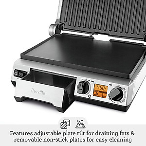 Breville BGR820XL Smart Grill, Electric Countertop Grill, Brushed Stainless Steel., 14" x 14" x 5 3/4"
